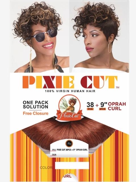 Femi Collection Pixie Cut Human Hair PIXIE CUT 38"+9" OPRAH CURL Weave ...