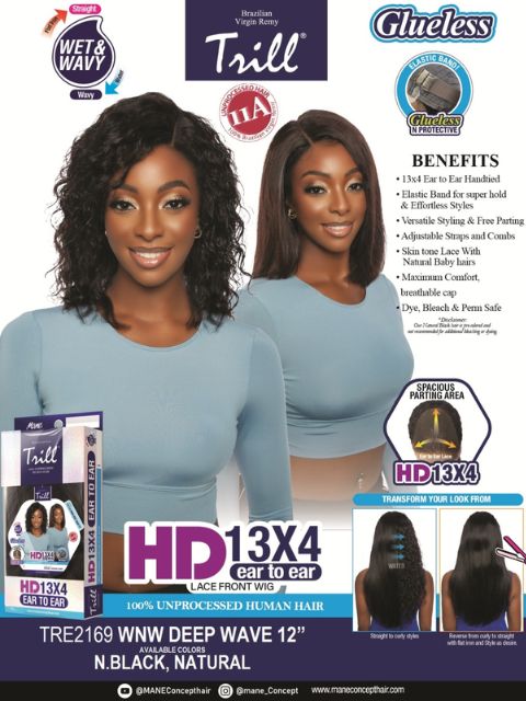 Mane Concept 100% Unprocessed Human Hair Trill 13x4 HD Glueless Lace W ...