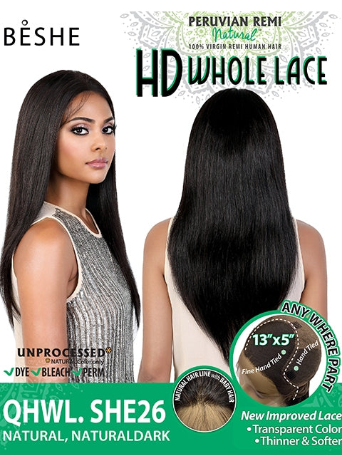 Beshe Peruvian Natural Human Remi Hair HD Whole Lace Wig - QHWL.SHE26 ...